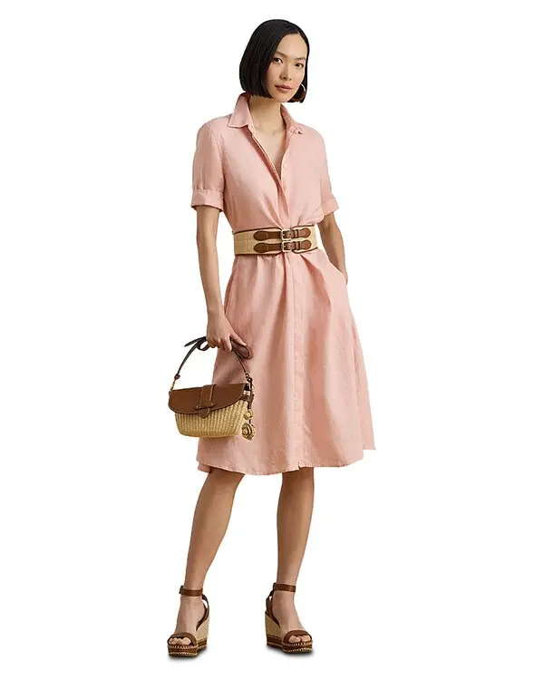 Ralph Lauren Tie Front Linen Shirt Dress - Pink