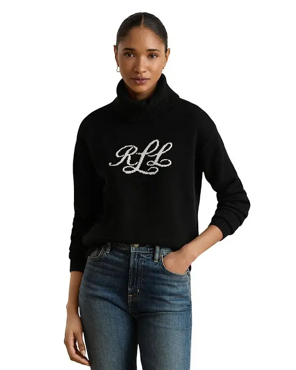 Ralph Lauren Logo Cashmere Turtleneck Sweater - Black