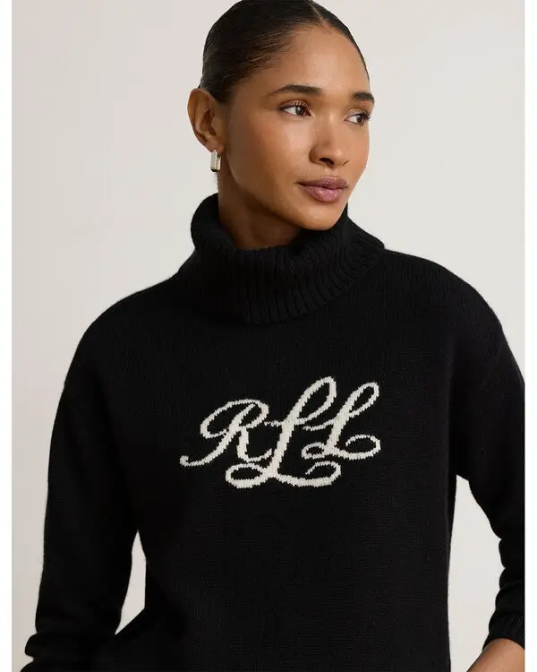 Ralph Lauren Logo Cashmere Turtleneck Sweater - Black