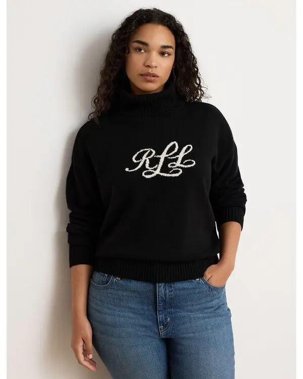 Ralph Lauren Logo Cashmere Turtleneck Sweater - Black
