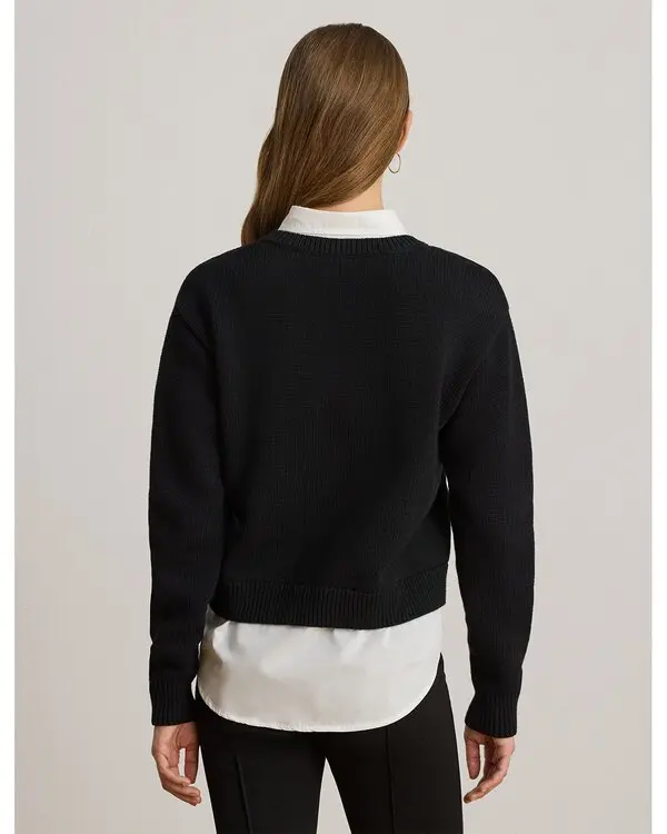 Ralph Lauren Layered Button Trim Cotton Sweater