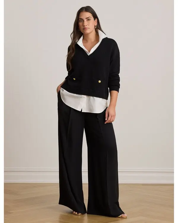 Ralph Lauren Layered Button Trim Cotton Sweater