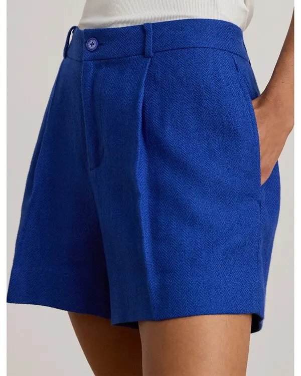 Ralph Lauren Pleated Linen Cotton Herringbone Shorts