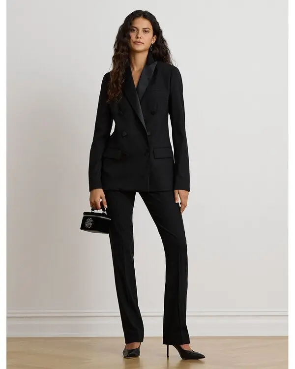 Ralph Lauren Satin Trim Crepe Straight Pants