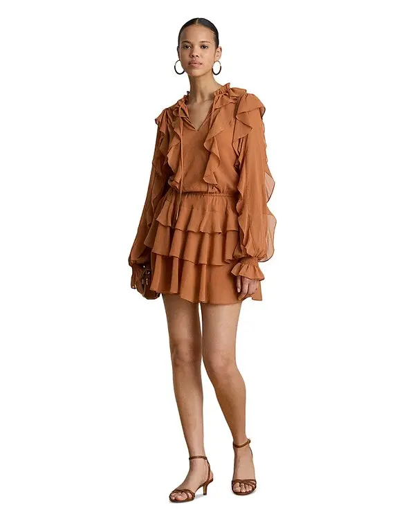 Ralph Lauren Ruffle Trim Georgette Tiered Dress