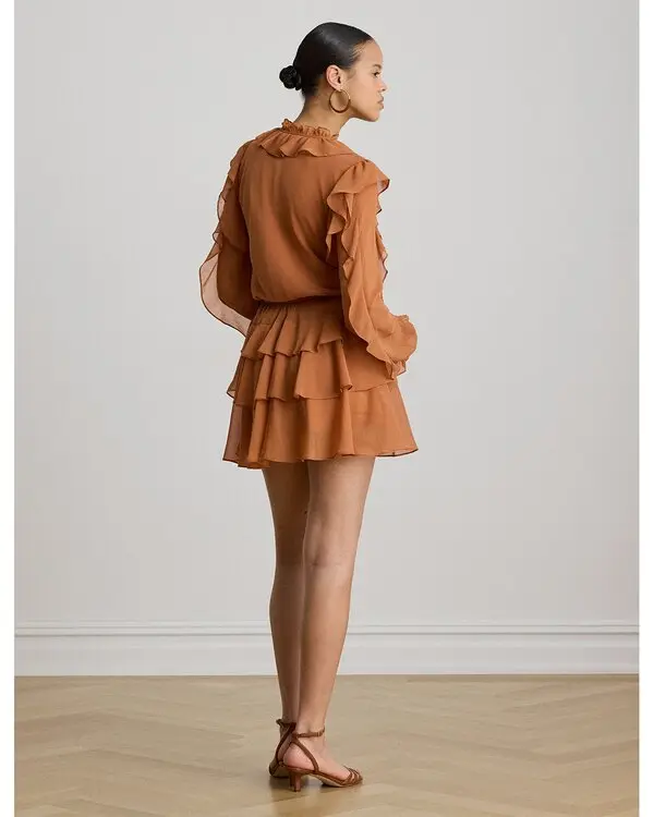 Ralph Lauren Ruffle Trim Georgette Tiered Dress
