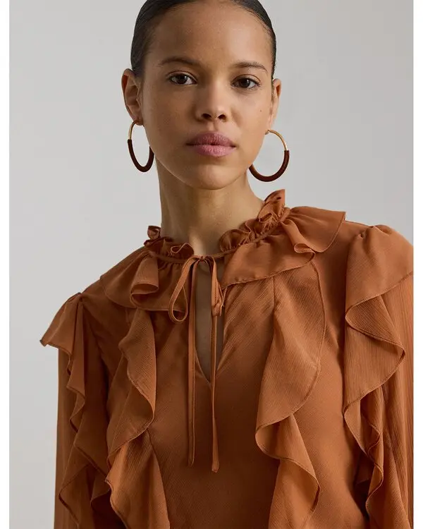 Ralph Lauren Ruffle Trim Georgette Tiered Dress