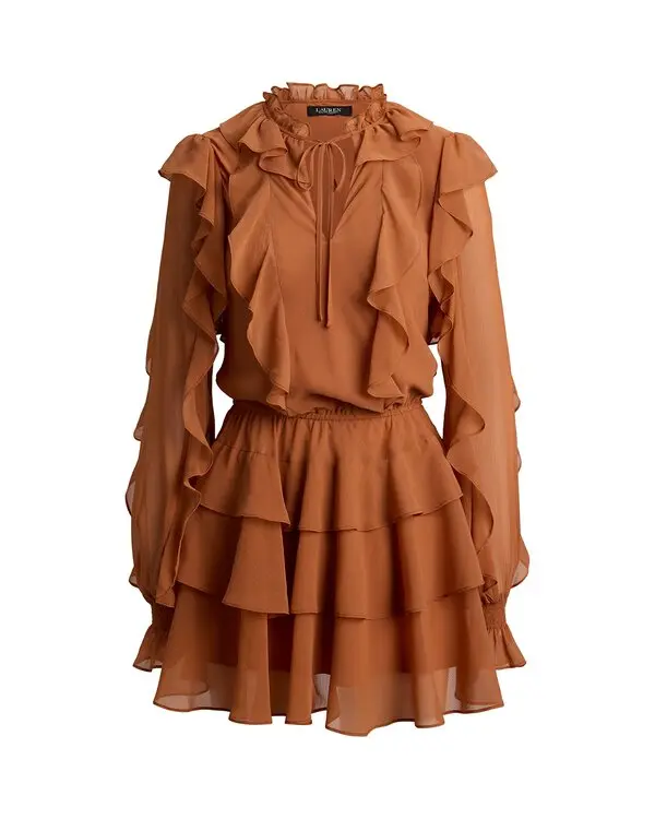 Ralph Lauren Ruffle Trim Georgette Tiered Dress