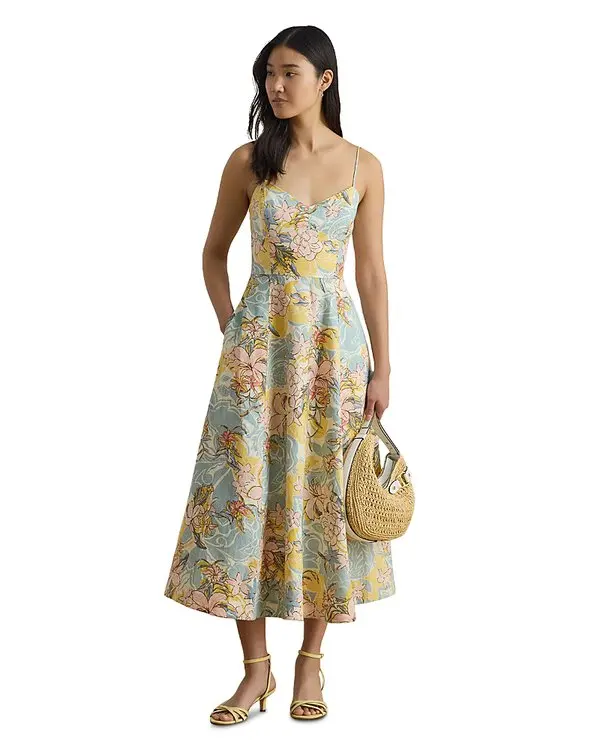 Ralph Lauren Floral Linen Sleeveless Midi Dress