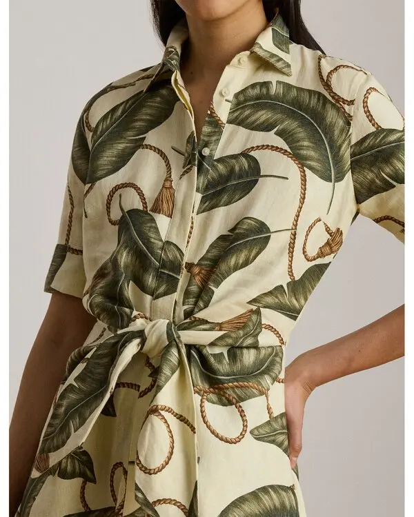 Ralph Lauren Rope Print Tie Front Linen Shirtdress