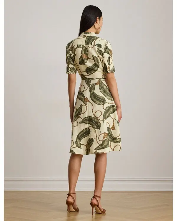 Ralph Lauren Rope Print Tie Front Linen Shirtdress