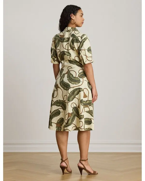 Ralph Lauren Rope Print Tie Front Linen Shirtdress