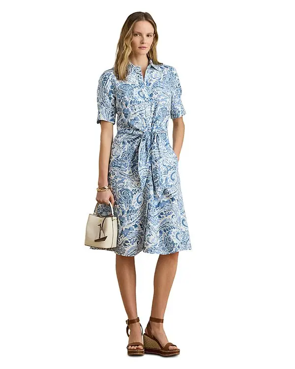 Ralph Lauren Paisley Tie Front Linen Shirtdress