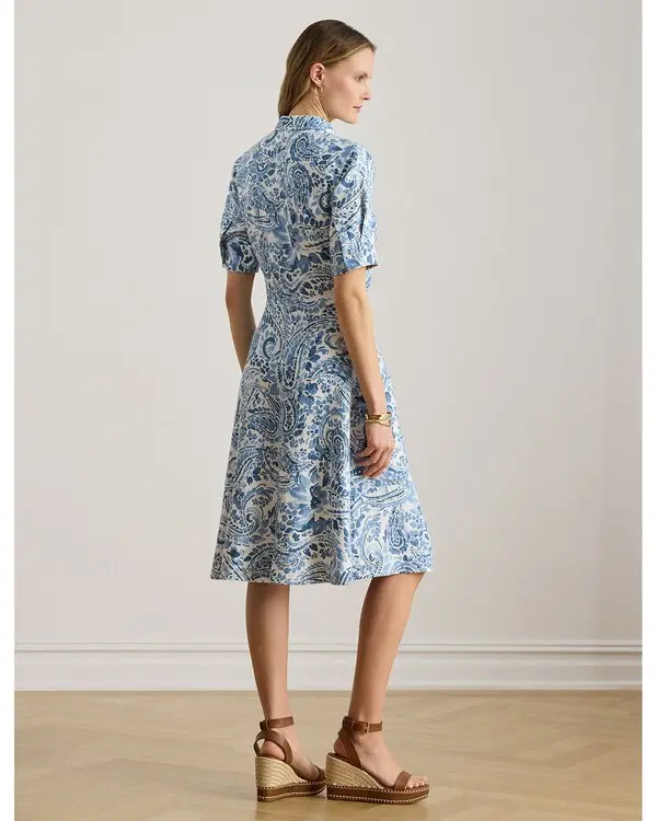 Ralph Lauren Paisley Tie Front Linen Shirtdress