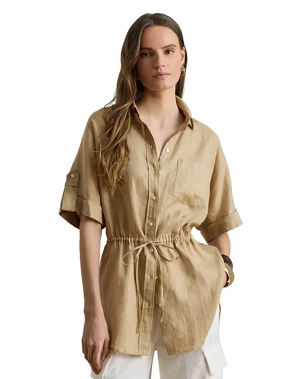 Ralph Lauren Linen Roll Tab Sleeve Tunic - Tan