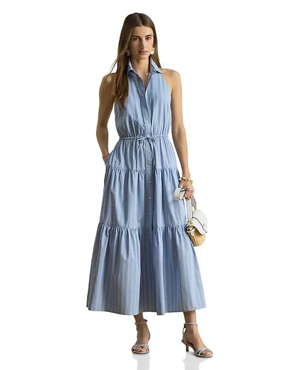 Ralph Lauren Striped Broadcloth Tiered Shirtdress