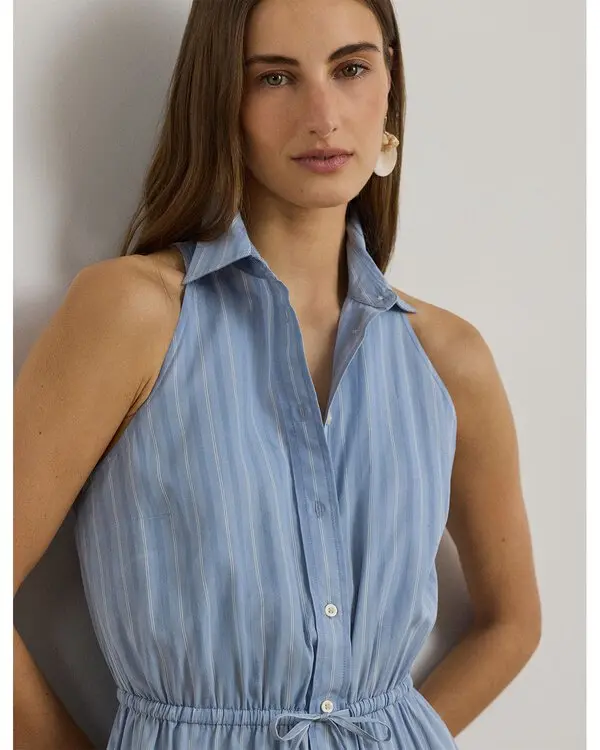 Ralph Lauren Striped Broadcloth Tiered Shirtdress