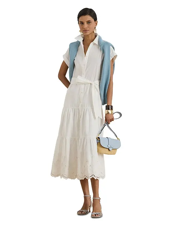 Ralph Lauren Eyelet Broadcloth Tiered Shirtdress
