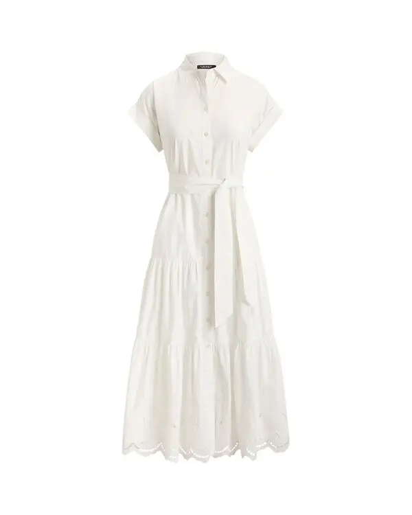 Ralph Lauren Eyelet Broadcloth Tiered Shirtdress