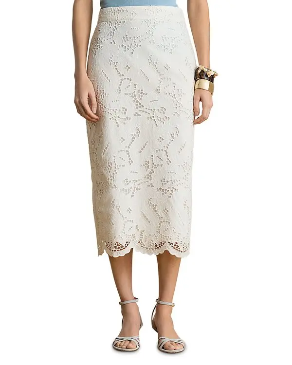 Ralph Lauren Paisley Eyelet Midi Pencil Skirt