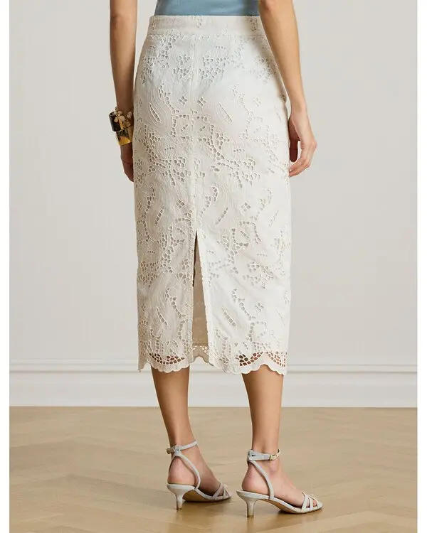 Ralph Lauren Paisley Eyelet Midi Pencil Skirt