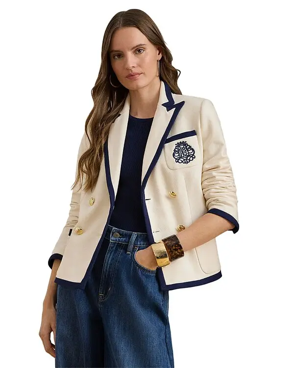 Ralph Lauren Two Tone Double Breasted Pique Blazer
