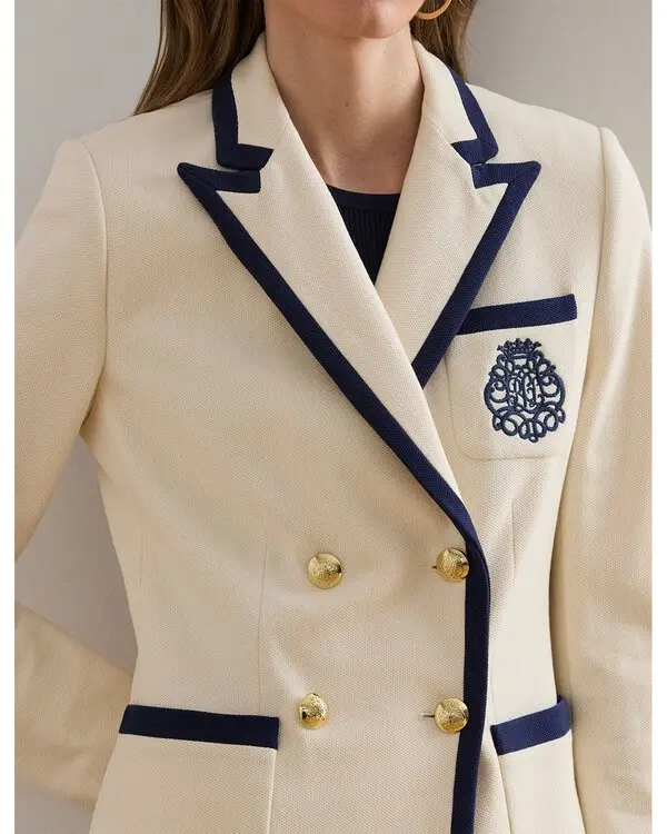 Ralph Lauren Two Tone Double Breasted Pique Blazer