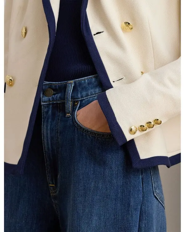Ralph Lauren Two Tone Double Breasted Pique Blazer
