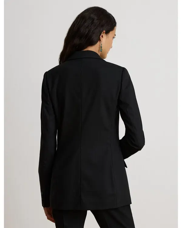 Ralph Lauren Satin Trim Double Breasted Wool Blazer