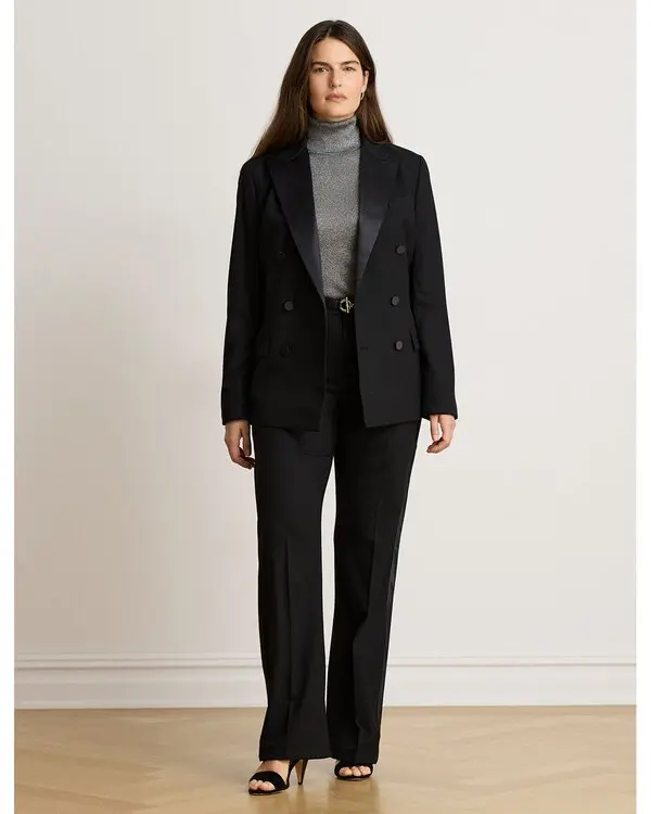 Ralph Lauren Satin Trim Double Breasted Wool Blazer