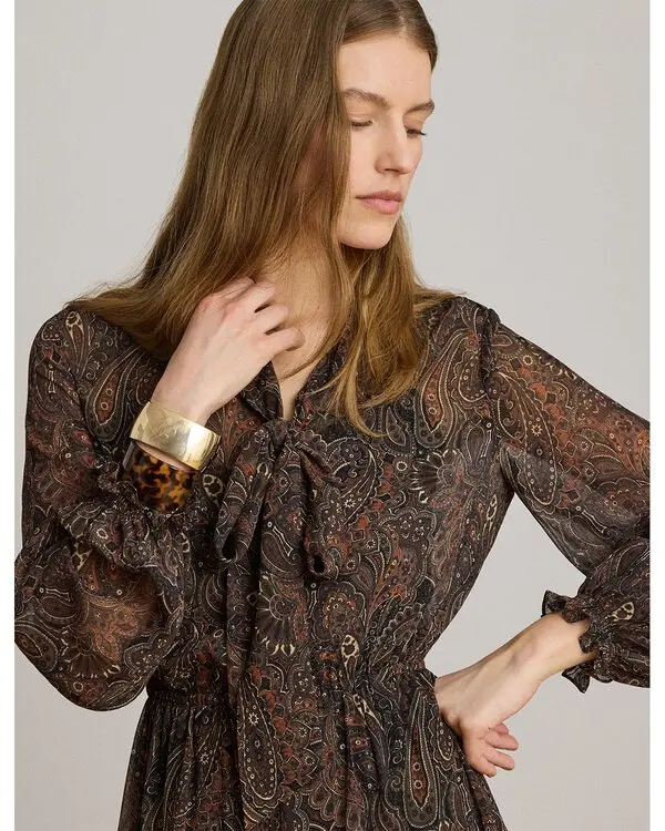 Ralph Lauren Paisley Georgette Tie Neck Tiered Dress