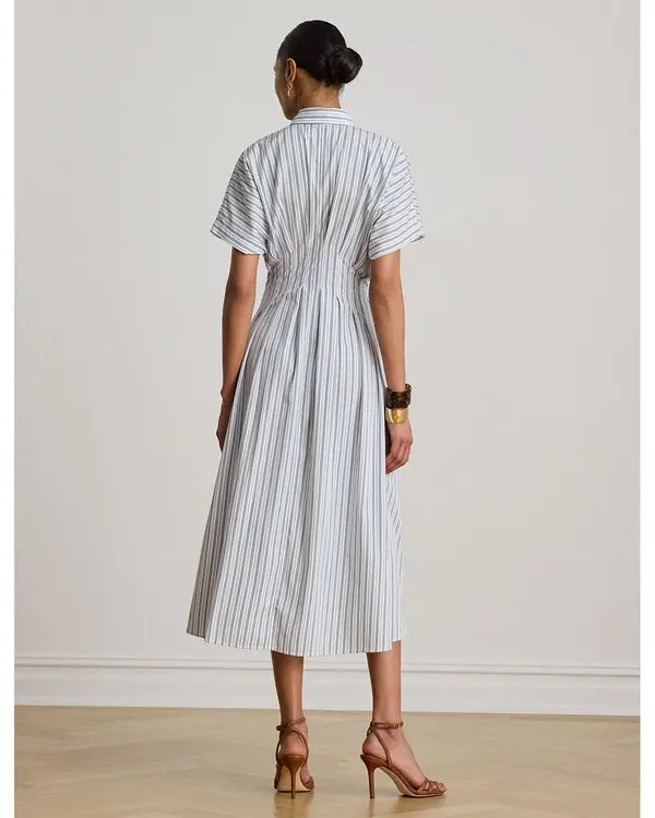 Ralph Lauren Petite Striped Pleated Broadcloth Shirtdress