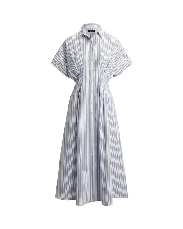 Ralph Lauren Petite Striped Pleated Broadcloth Shirtdress