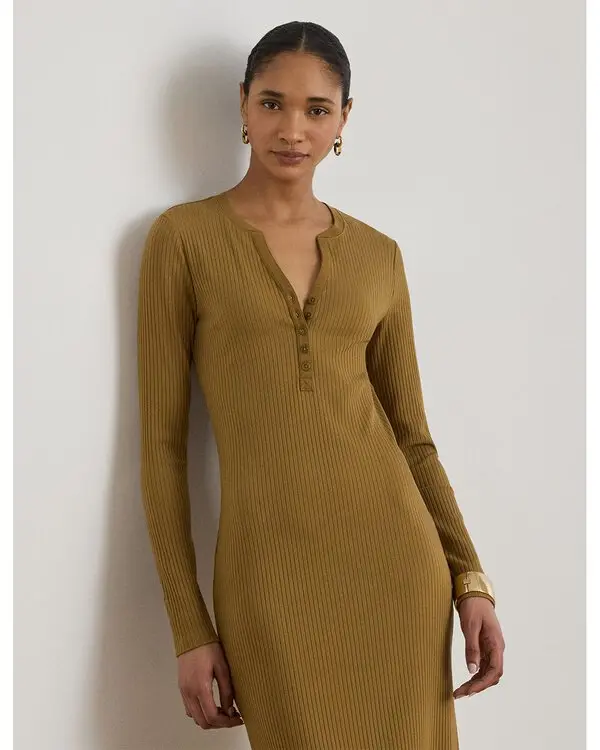Ralph Lauren Ribbed Henley Midi Dress