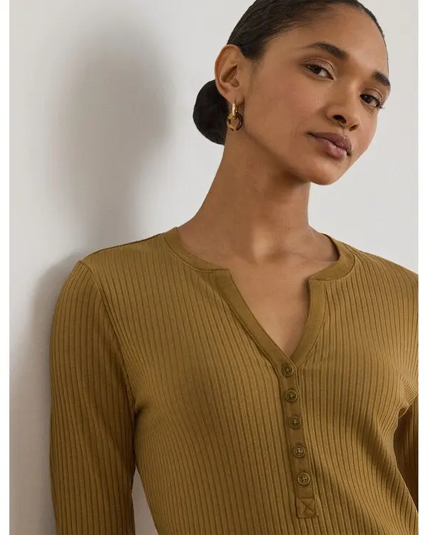 Ralph Lauren Ribbed Henley Midi Dress