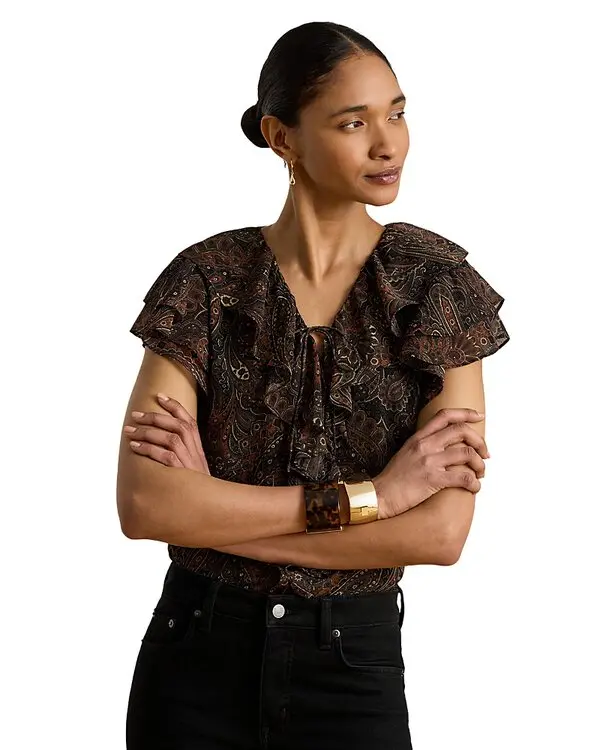 Ralph Lauren Ruffled Trim Georgette Top