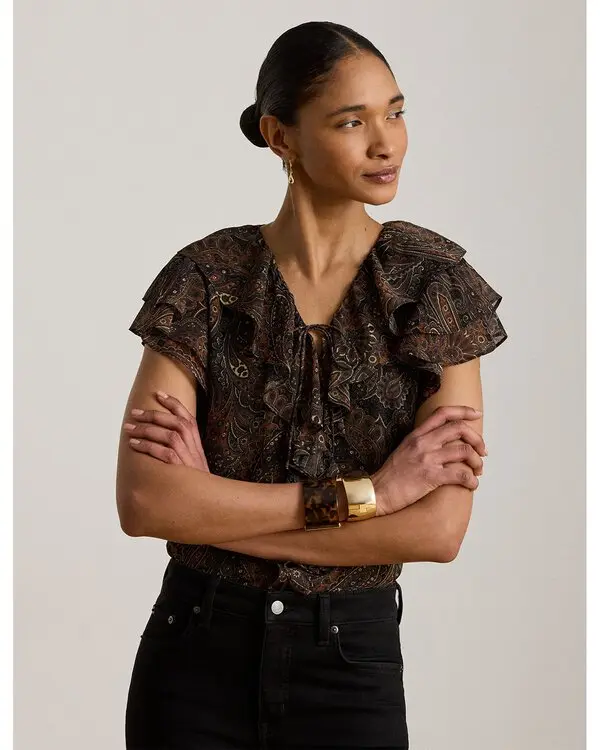 Ralph Lauren Ruffled Trim Georgette Top