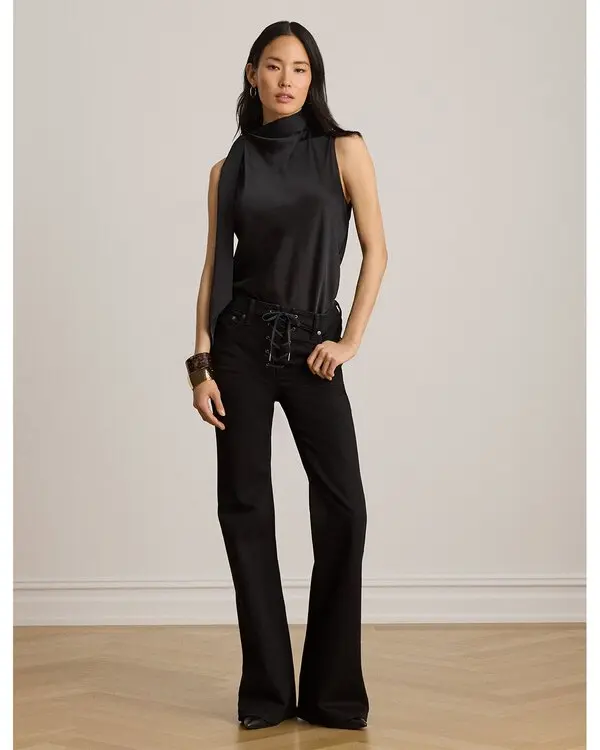 Ralph Lauren Sleeveless Tie Neck Charmeuse Blouse - Black