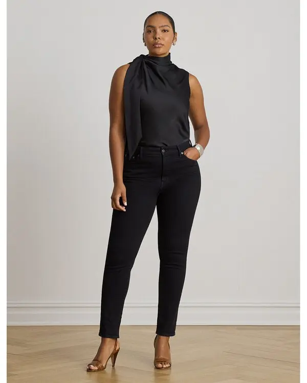 Ralph Lauren Sleeveless Tie Neck Charmeuse Blouse - Black