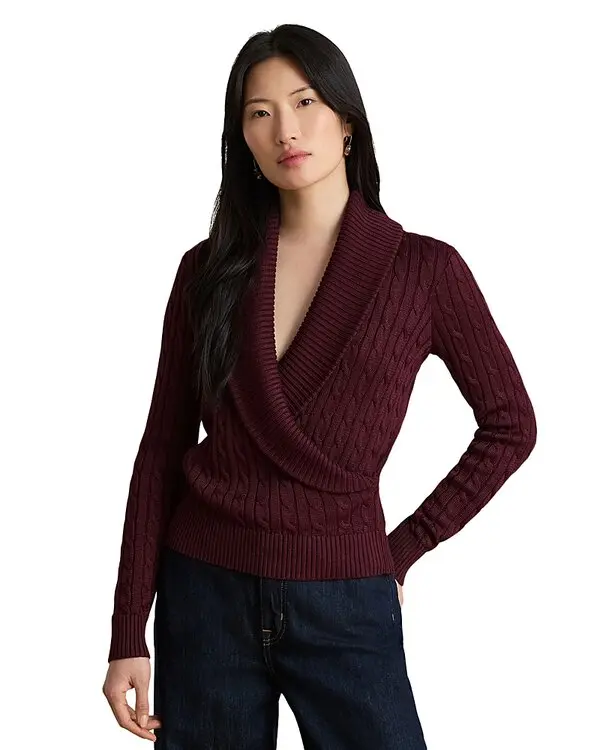 Ralph Lauren Cable Knit Shawl Collar Sweater - Dark Garnet