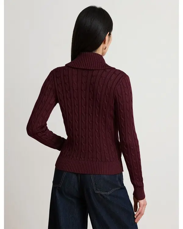 Ralph Lauren Cable Knit Shawl Collar Sweater - Dark Garnet