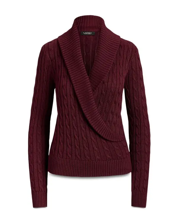 Ralph Lauren Cable Knit Shawl Collar Sweater - Dark Garnet
