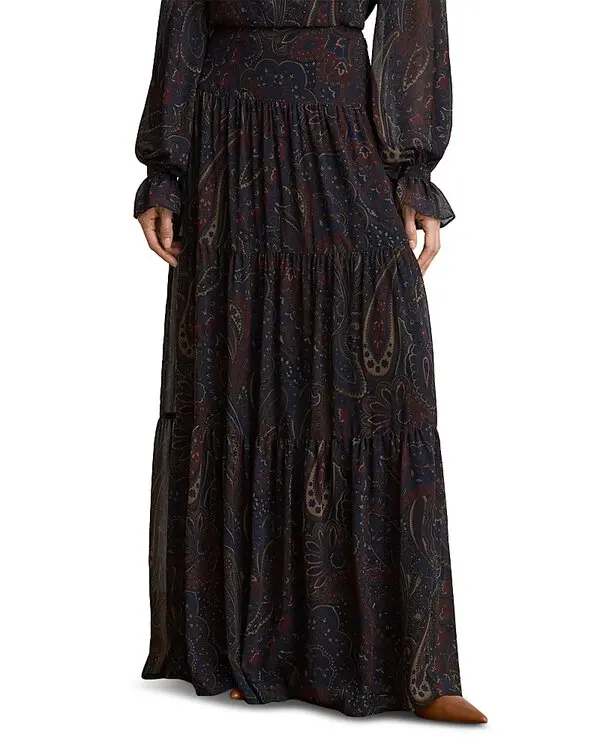 Ralph Lauren Paisley Print Georgette Tiered Maxi Skirt