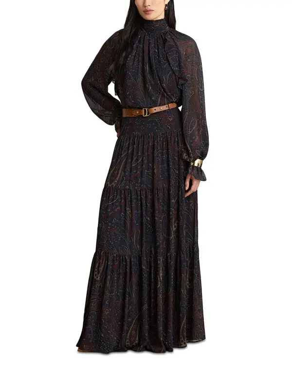 Ralph Lauren Paisley Print Georgette Tiered Maxi Skirt