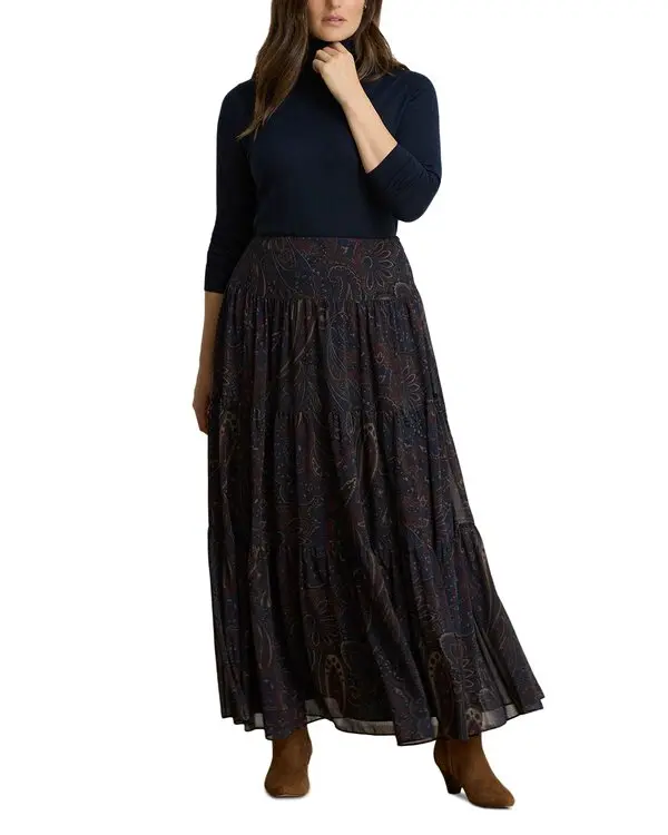 Ralph Lauren Paisley Print Georgette Tiered Maxi Skirt
