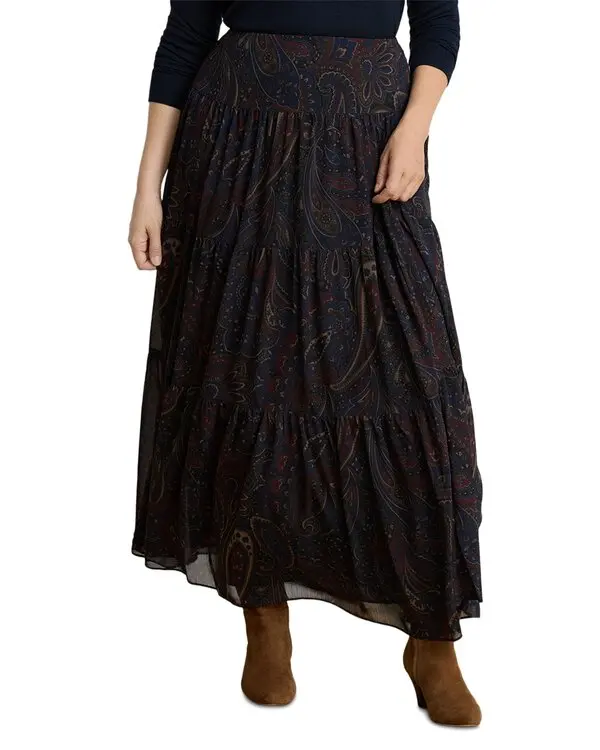 Ralph Lauren Paisley Print Georgette Tiered Maxi Skirt