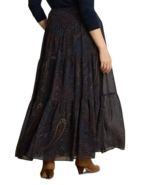 Ralph Lauren Paisley Print Georgette Tiered Maxi Skirt