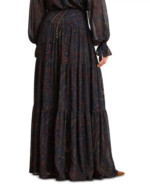 Ralph Lauren Paisley Print Georgette Tiered Maxi Skirt