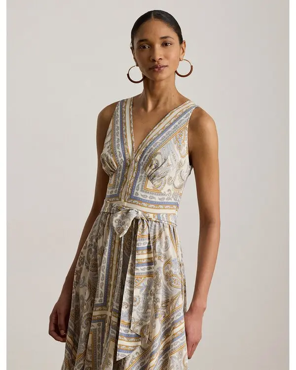 Ralph Lauren Paisley Georgette Handkerchief Hem Dress