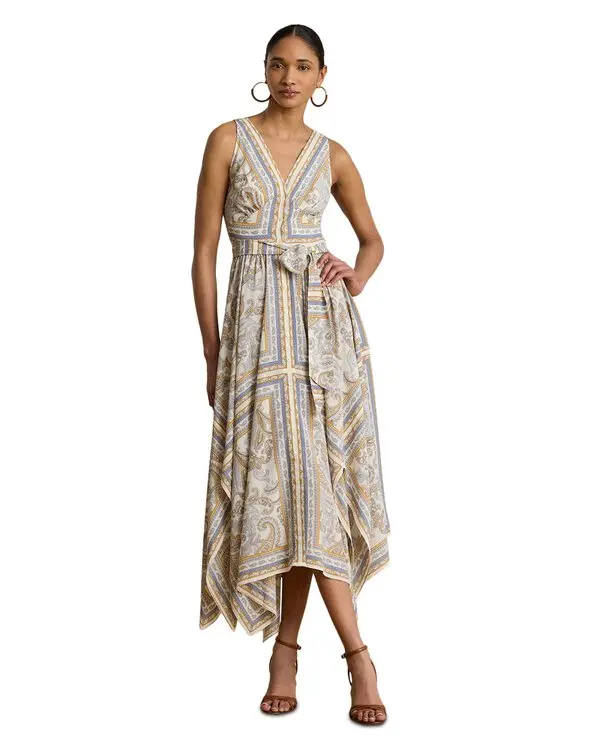 Ralph Lauren Paisley Georgette Handkerchief Hem Dress